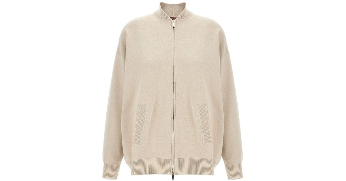 Max Mara Teorema Knit Bomber Jacket in Natural | Lyst