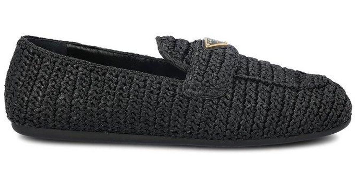 Prada Logo Patch Flat Shoes in Black | Lyst