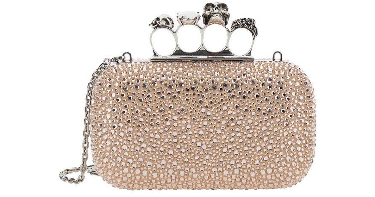 McQueen Skull Embellished Chained Clutch Bag in Pink | Lyst