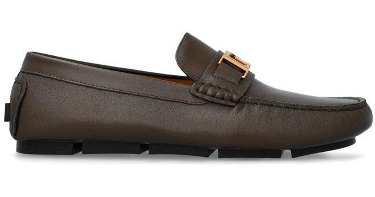 Versace Logo-Engraved Loafers in Brown for Men | Lyst