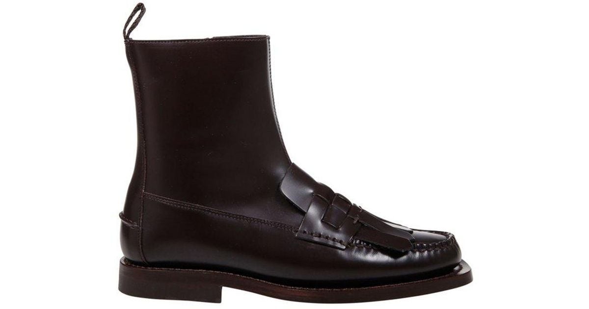 Hereu Square-Toe Zipped Boots in Brown | Lyst