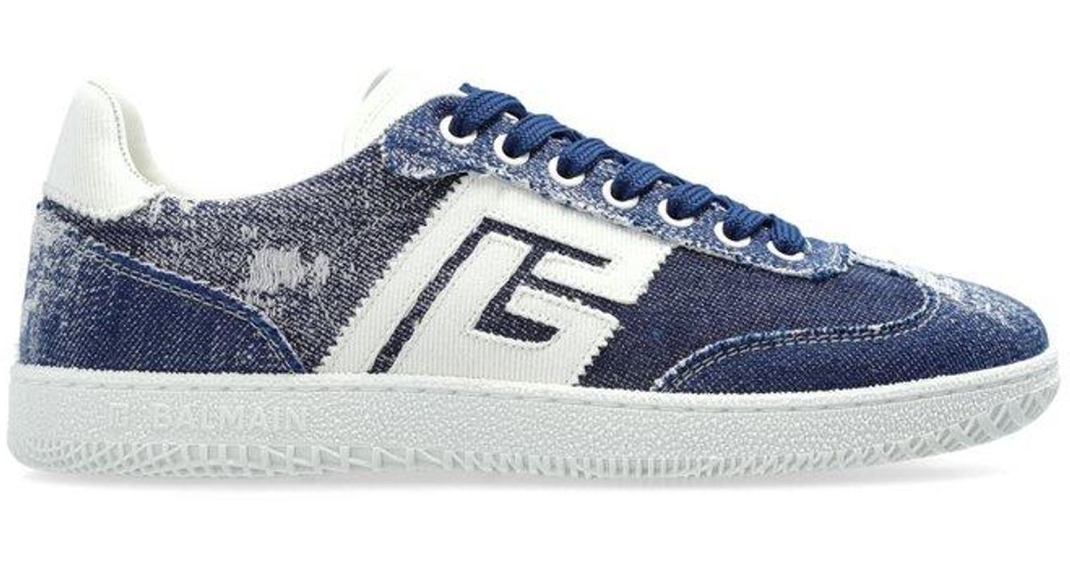 Balmain Vintage Effect Sneakers in Blue | Lyst