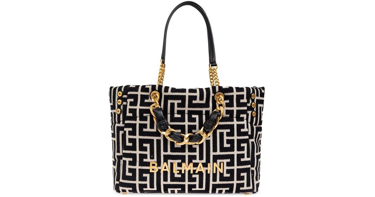 Balmain 1945 Soft Logo Monogram Jacquard Shopper Bag in Black | Lyst