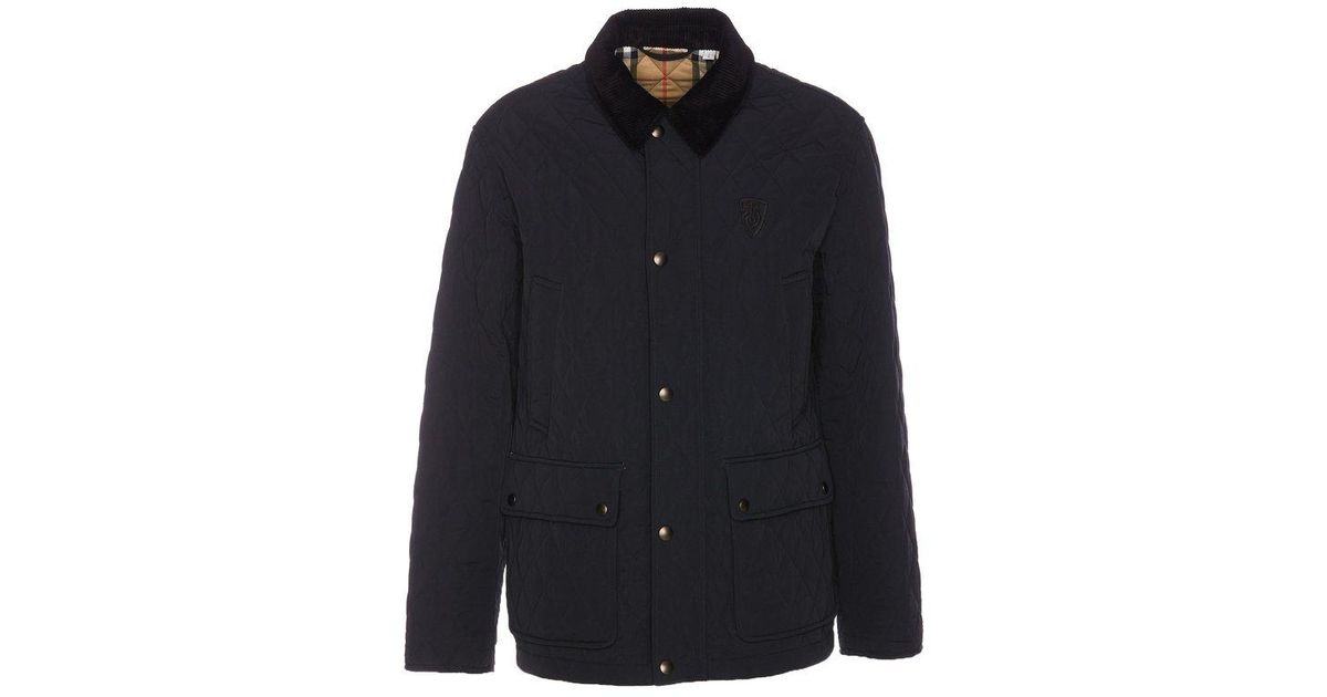 Burberry Logo Embroidered Quilted Jacket in Blue for Men | Lyst UK