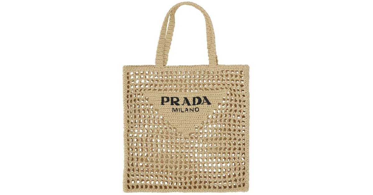 Prada Raffia Shoulder Bag in Natural | Lyst UK
