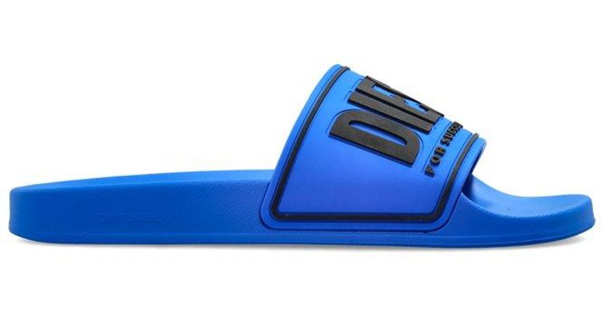 DIESEL Sa-Mayemi Cc Logo Embossed Pool Slides in Blue for Men | Lyst