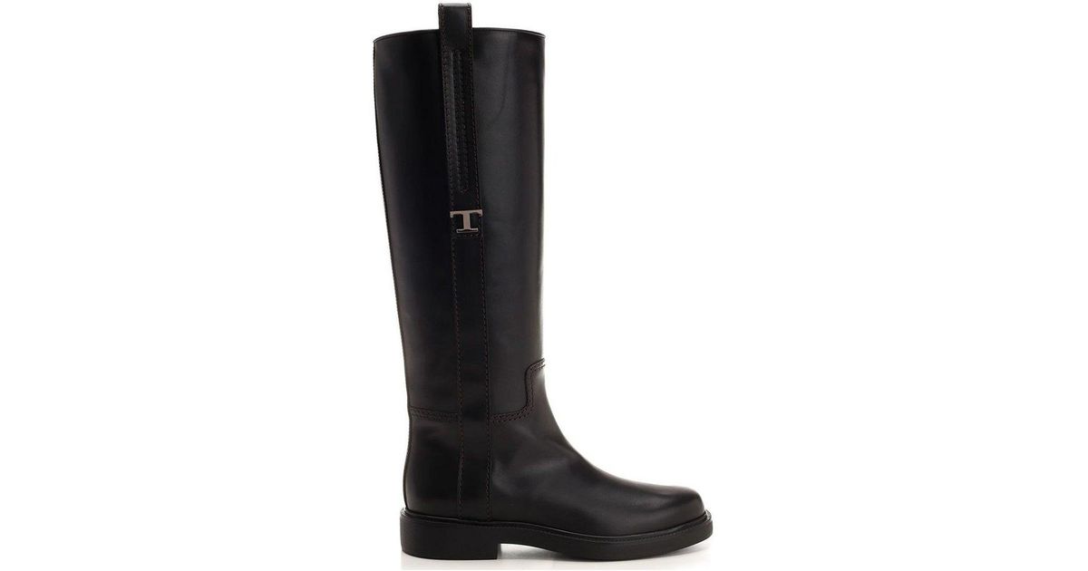 Tod's Logo-Plaque Knee-High Boots in Black | Lyst
