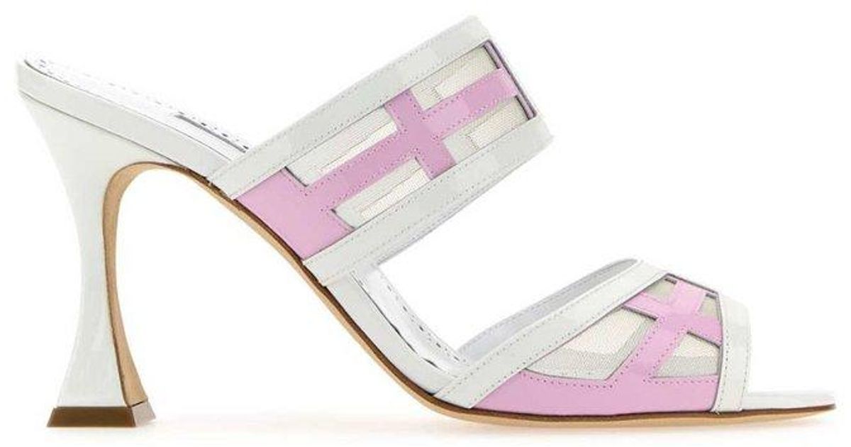 Manolo Blahnik Avespamu Double Strap Mules in White | Lyst