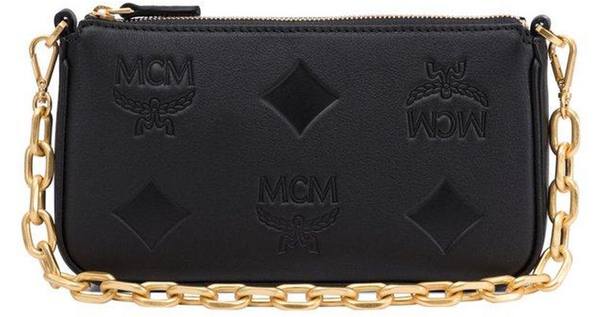 MCM Aren Maxi Monogram Leather Chain Crossbody Bag in Black | Lyst
