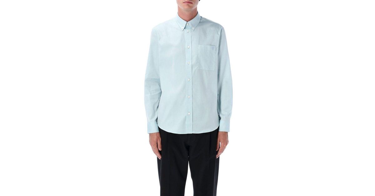 Burberry Logo Embroidered Button-Down Shirt in Blue for Men | Lyst UK