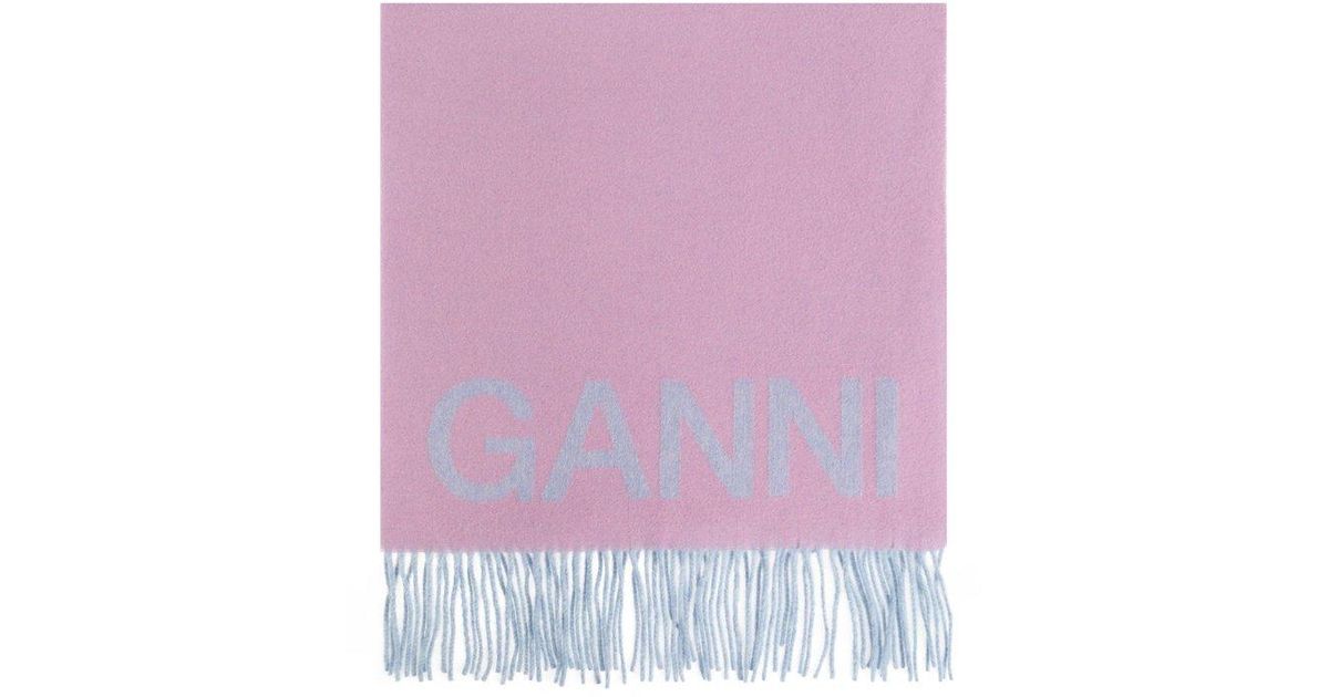 Ganni Logo Scarf in Purple | Lyst UK
