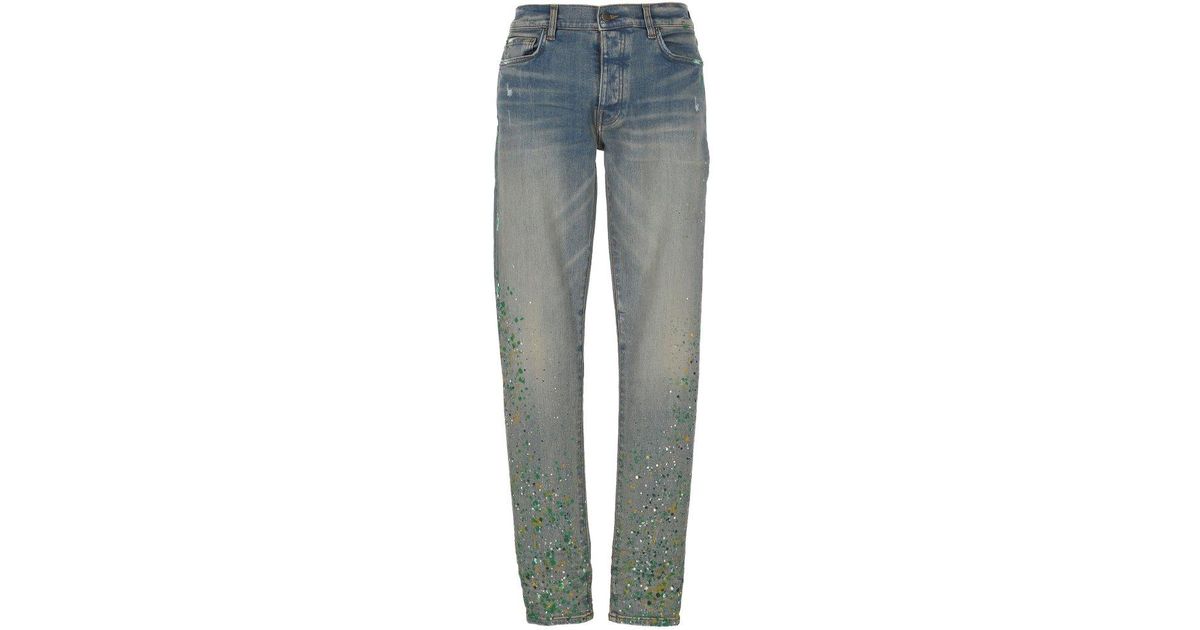 Amiri Paint Splatter Printed Jeans in Blue for Men | Lyst