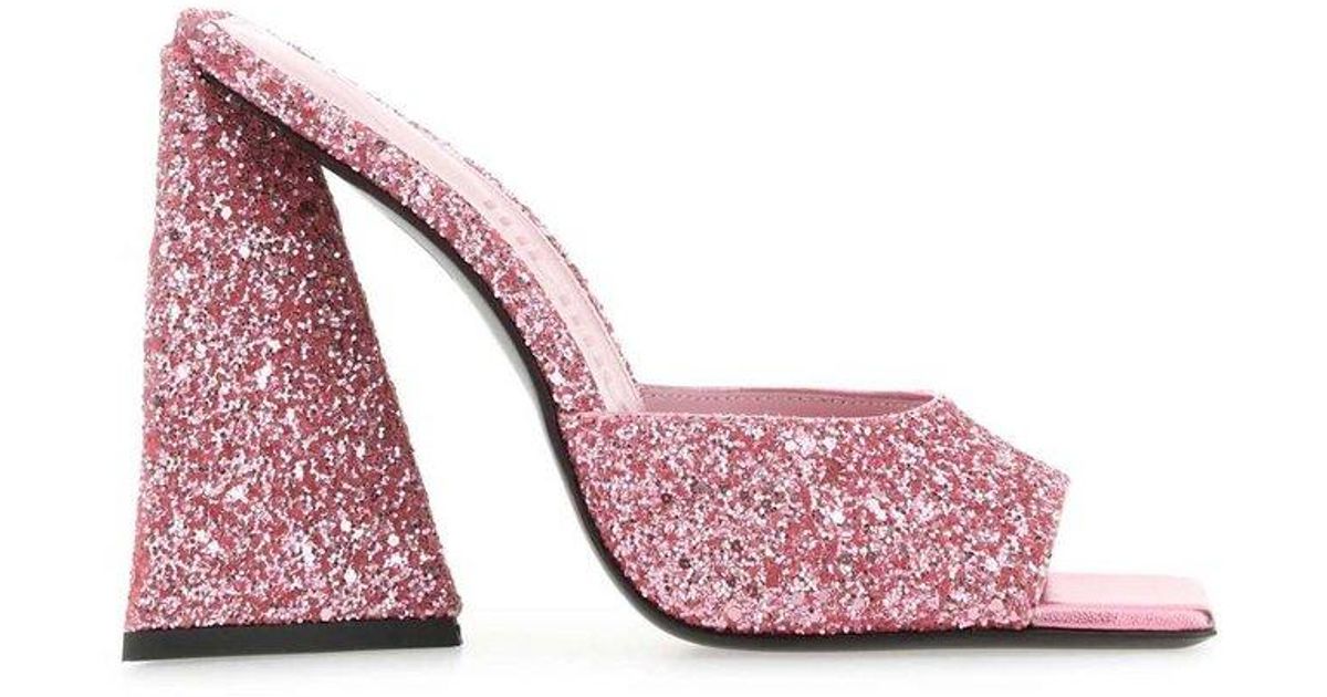 The Attico Devon Sequin Embellished Block Heel Mules in Pink | Lyst