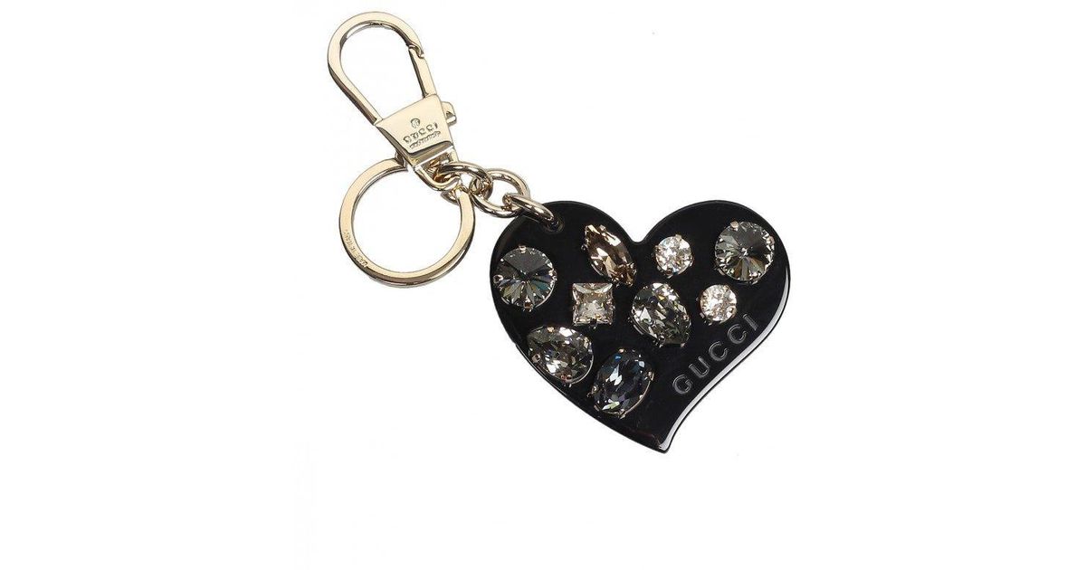 Gucci Embellished Heart Key Ring Charm in Black | Lyst