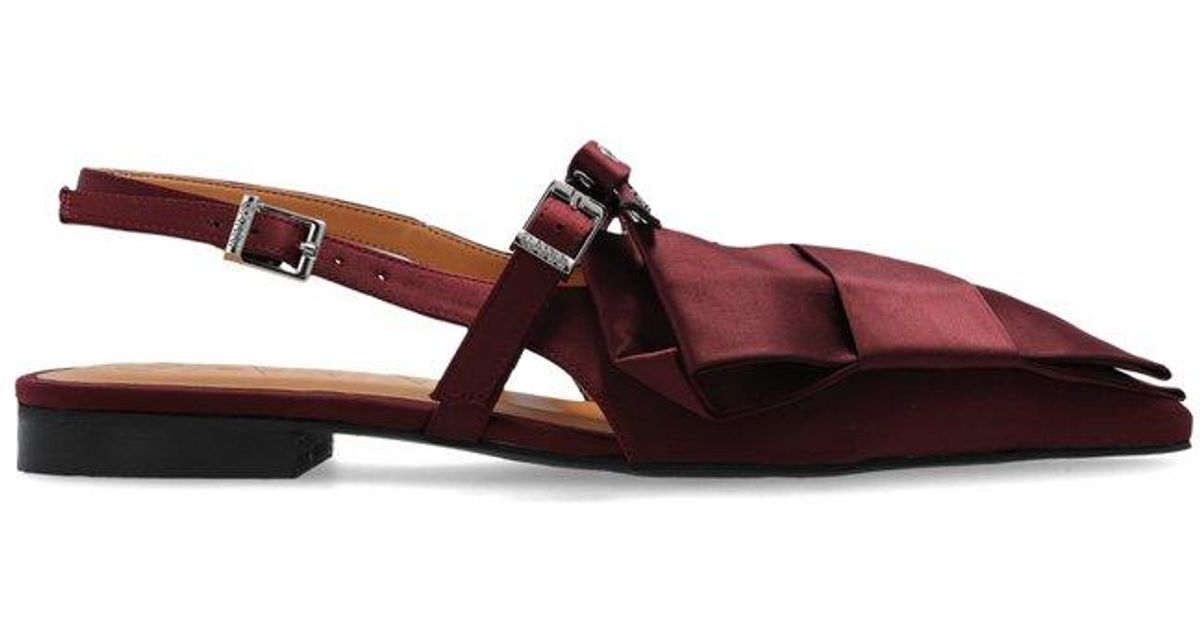 Ganni Big Bow Slingback Flat Shoes in Red | Lyst