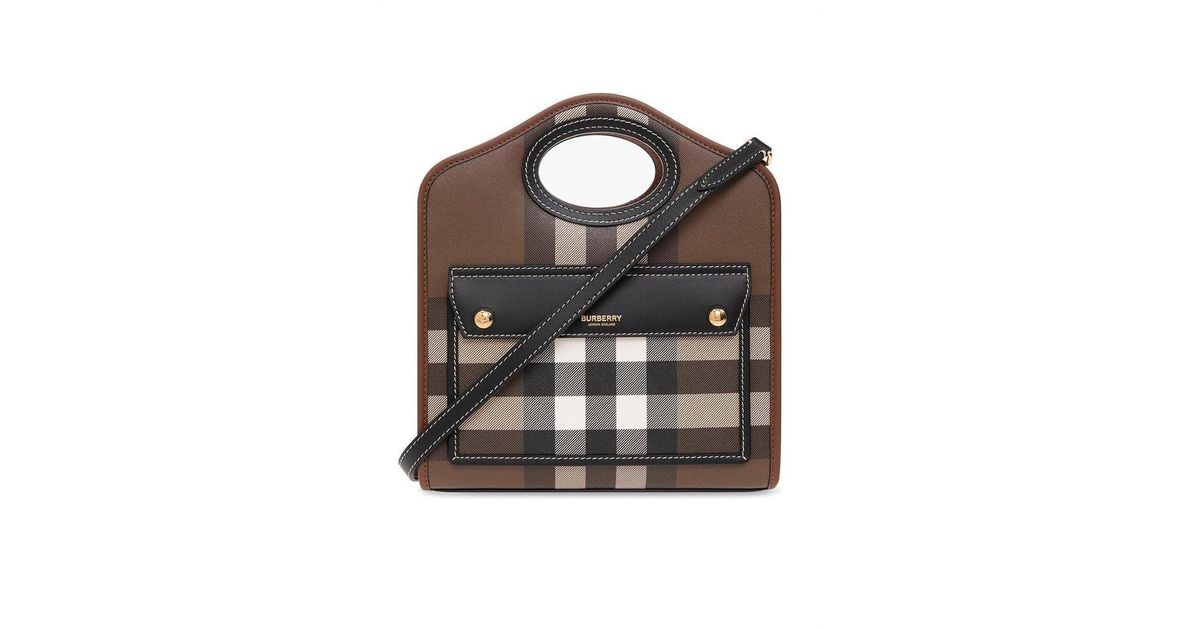 Burberry Pocket Mini Tote in Brown | Lyst