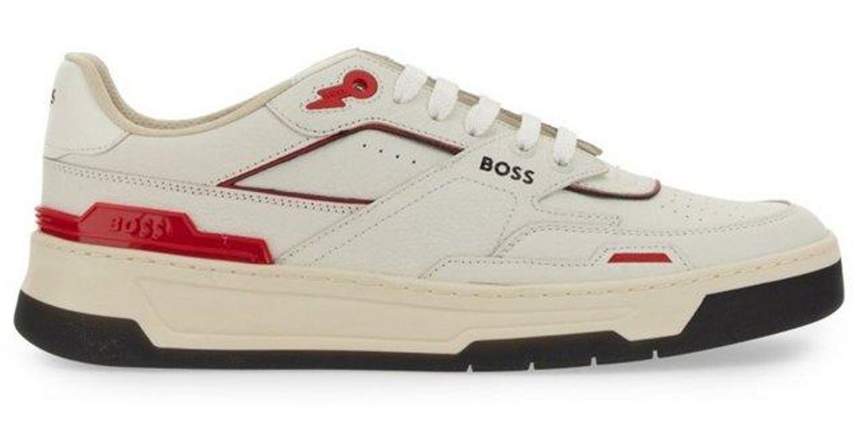 BOSS Panelled Round Toe Sneakers in White for Men | Lyst