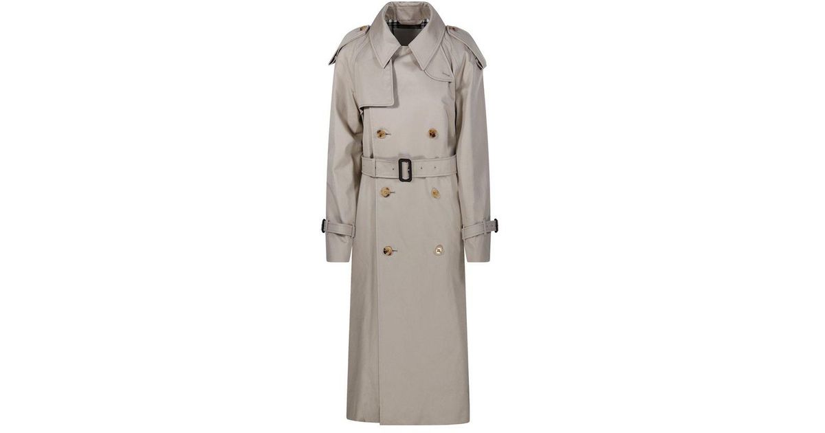 Burberry Double Breasted Belted Trench Coat in Gray | Lyst