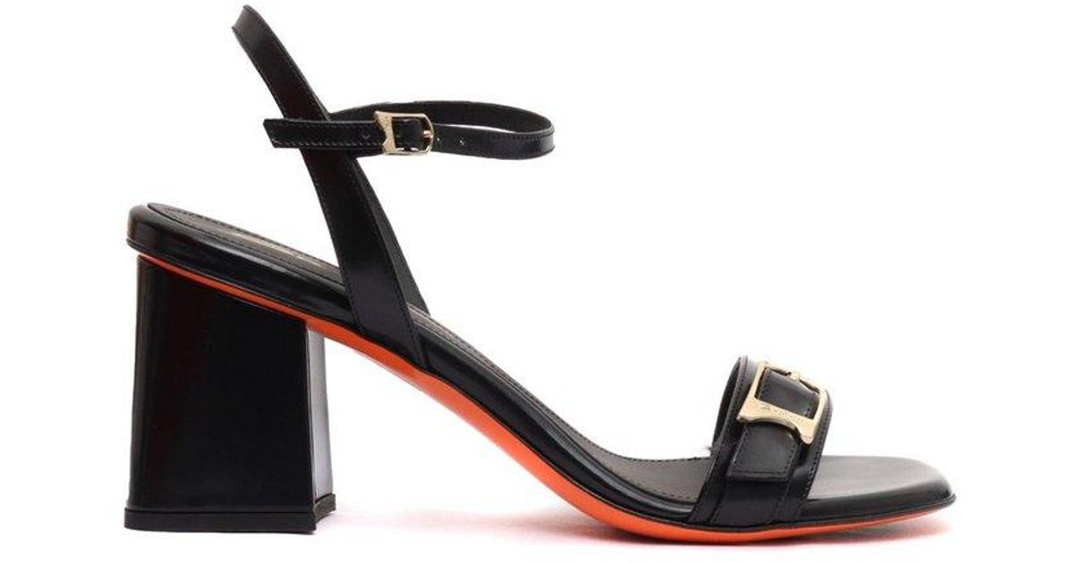 Santoni Buckle Detailed Mid-Heel Sandals in Black | Lyst