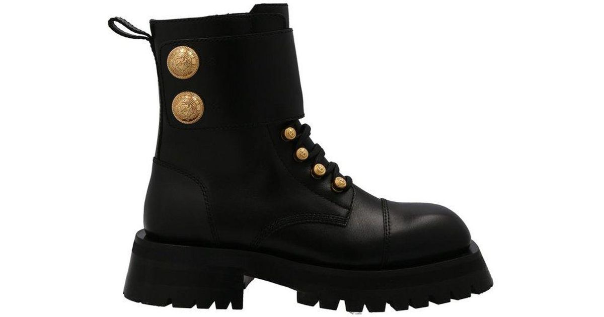 Balmain Button Embellished Ridged Ankle Boots in Black | Lyst UK