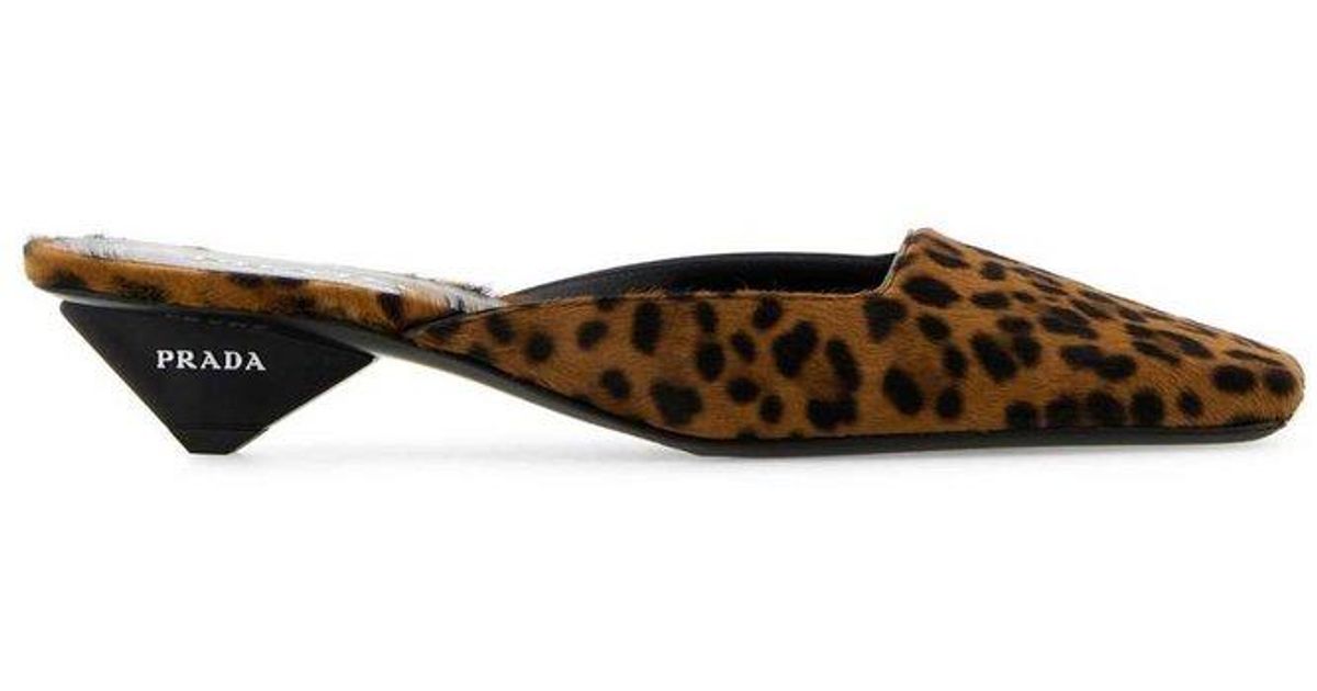 Prada Leopard-Printed Square-Toe Mules in White | Lyst
