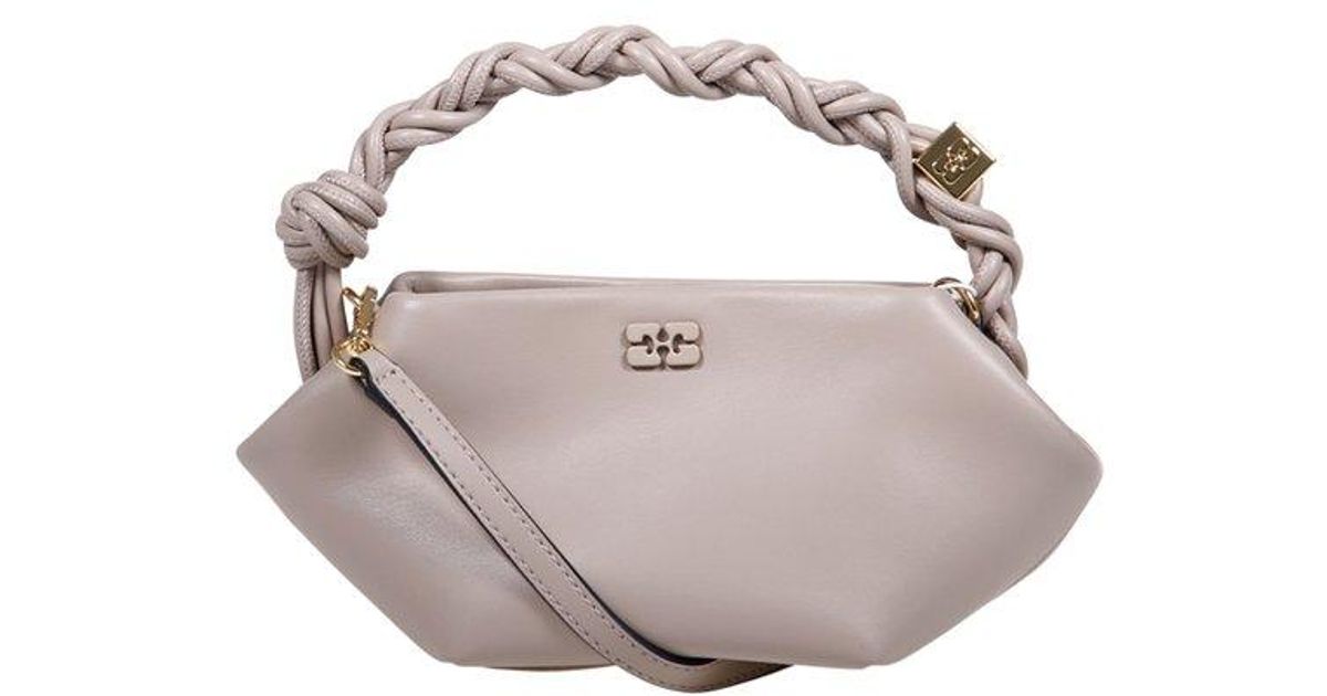Ganni Logo Detailed Mini Tote Bag in Natural | Lyst