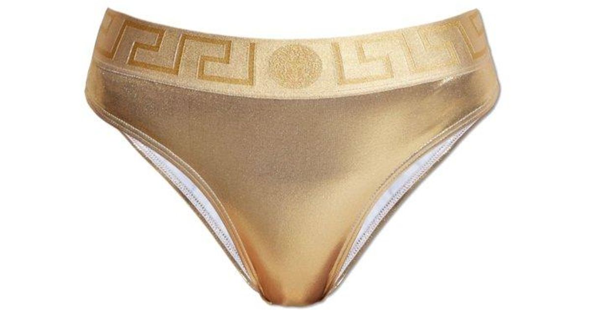 Versace Metallic-Effect Bikini Bottom in Natural | Lyst UK