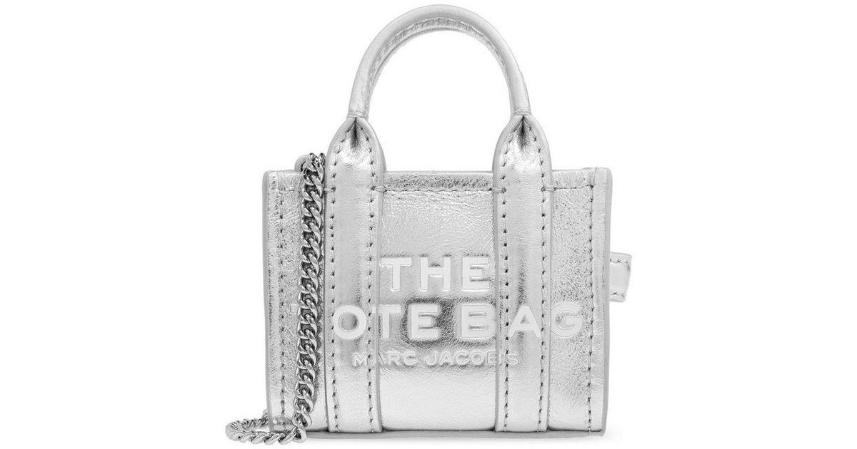 Marc Jacobs The Metallic Nano Tote Charm Keychain in White | Lyst