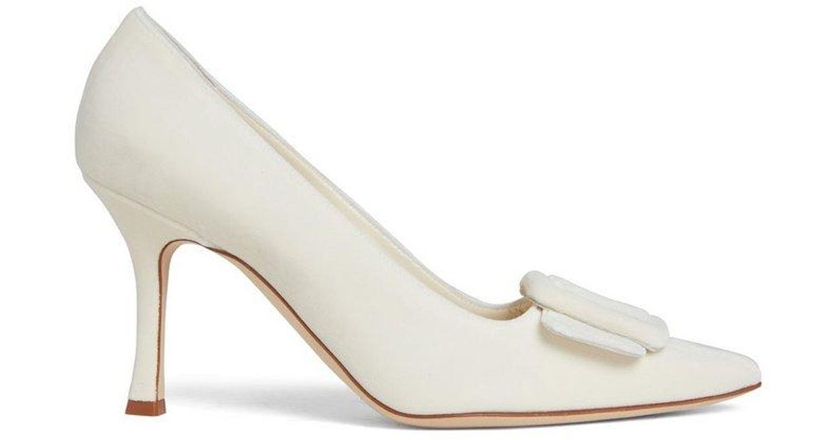 Manolo Blahnik Maysalepump Buckle Detailed Velvet Pumps in White | Lyst