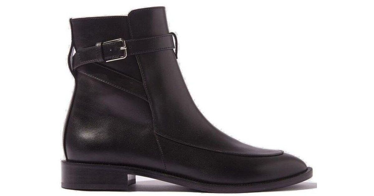 SCAROSSO Kelly Almond Toe Buckled Boots in Black | Lyst