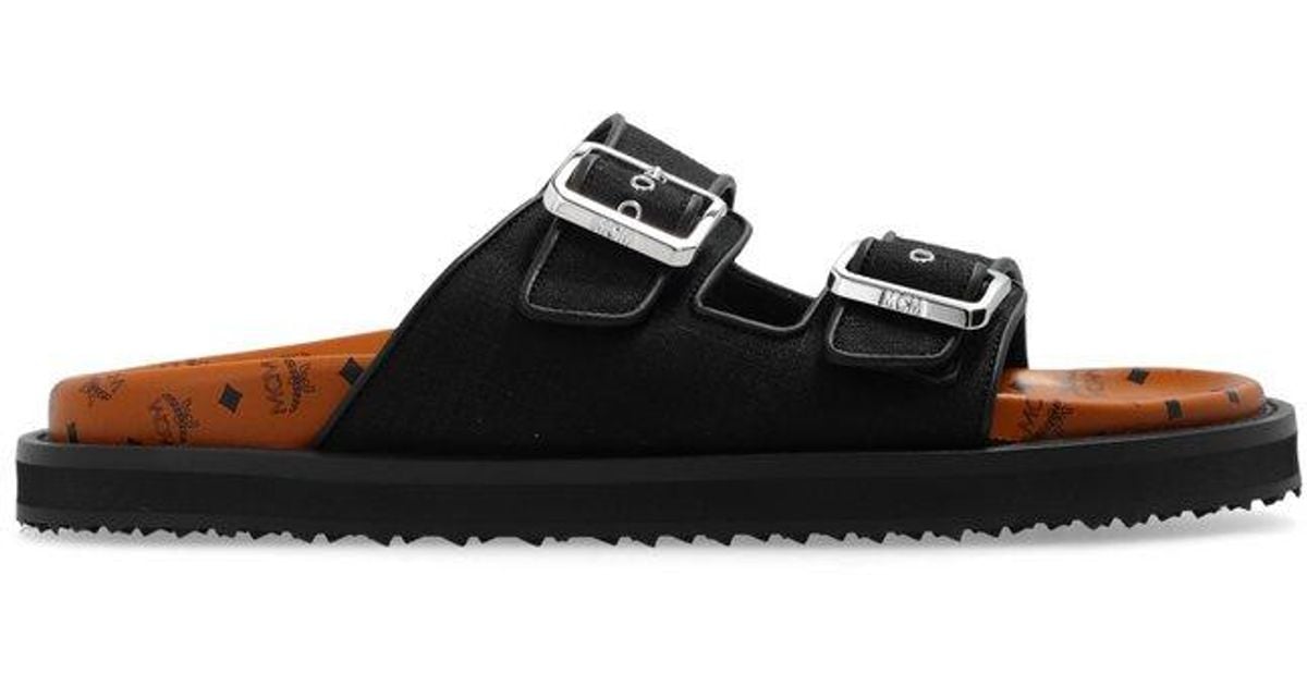 MCM Monogram-printed Double-buckled Sandals in Black for Men | Lyst