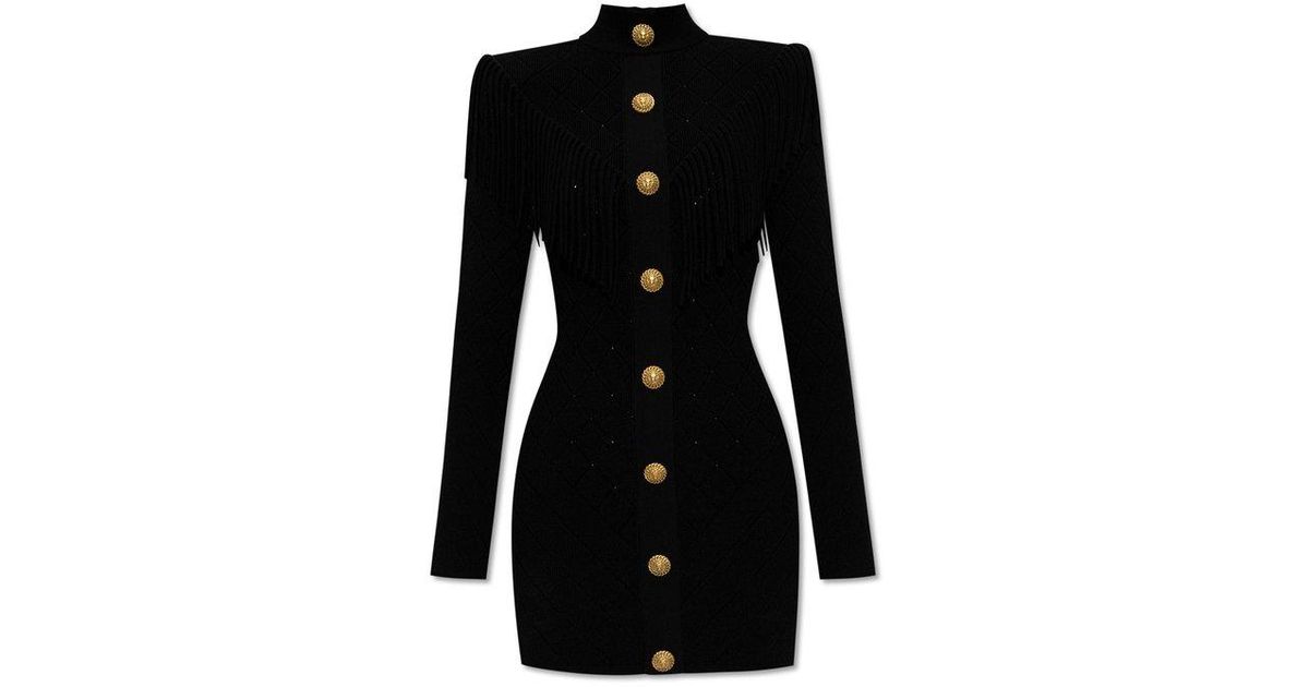 Balmain Fringed Dress in Black | Lyst