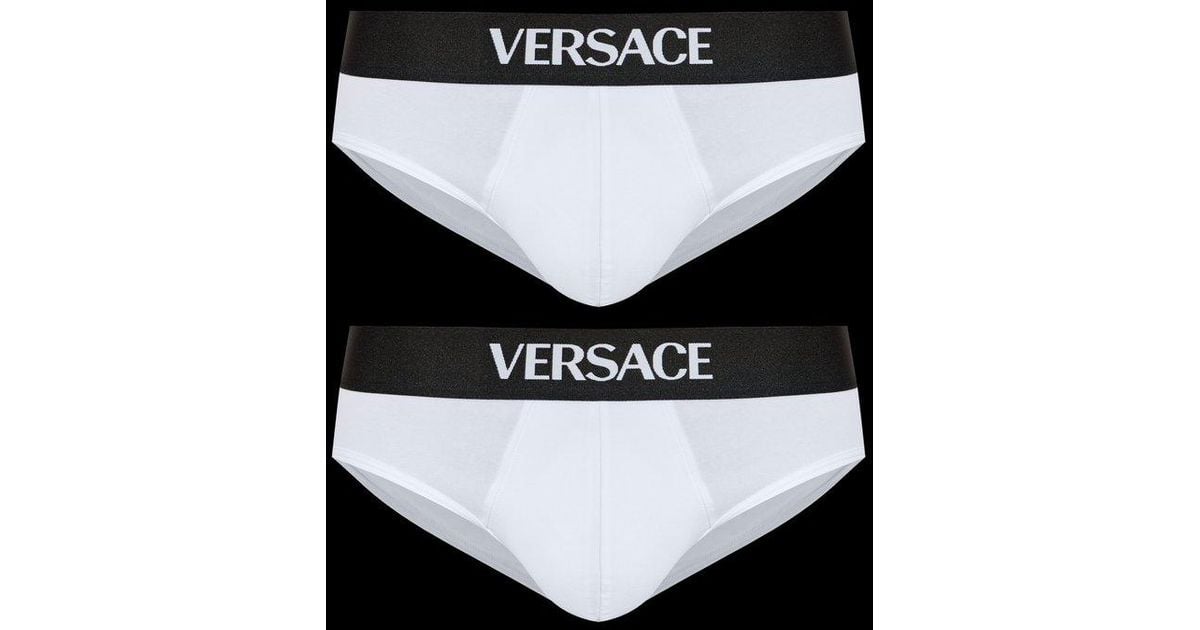 Versace Logo Intarsia Pack Of Two Briefs in Black for Men | Lyst UK