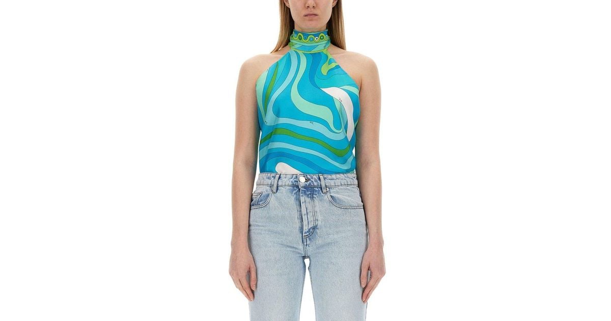 Emilio Pucci Silk Top With Marble Print in Blue | Lyst
