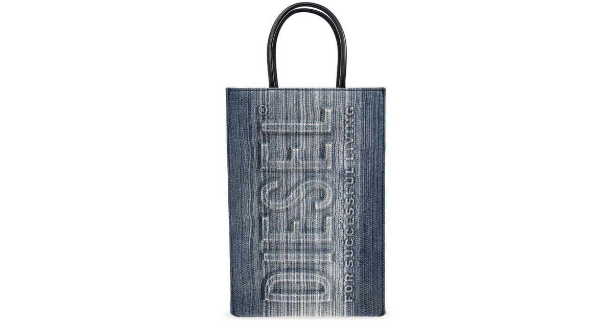 DIESEL Les Shoppers Logo Embossed Tote Bag in Blue | Lyst
