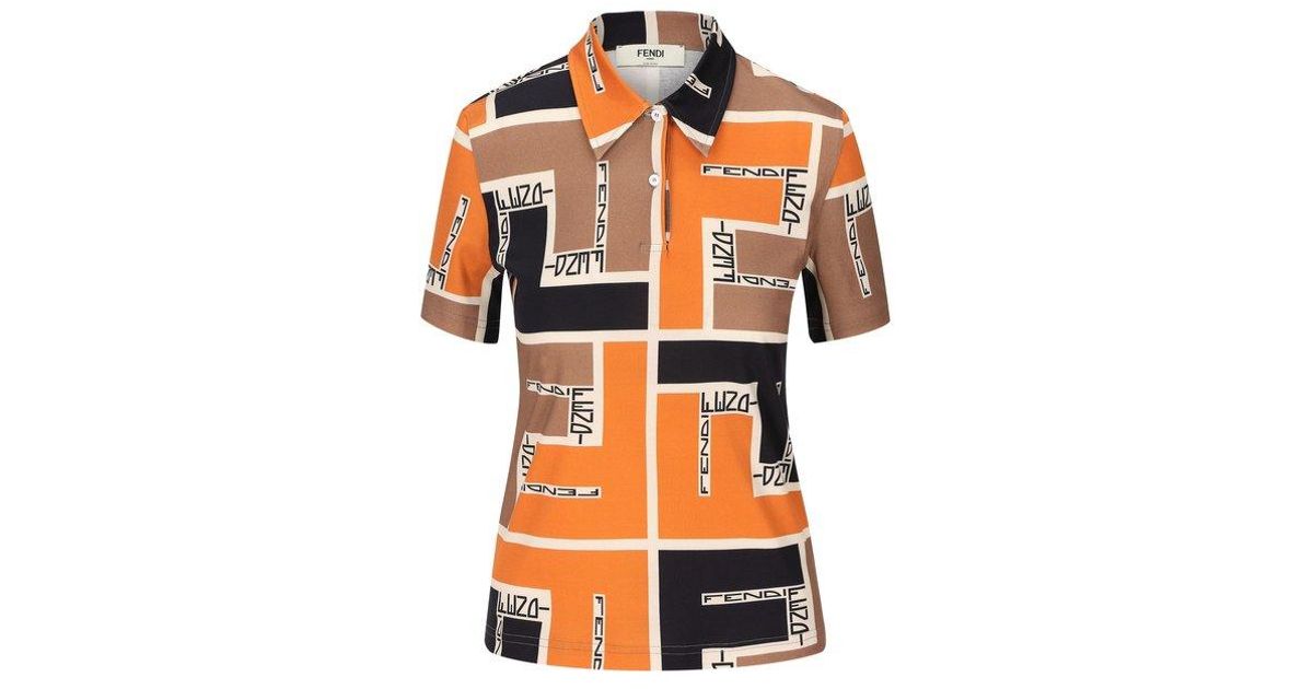 Fendi Patterned Polo, in Orange | Lyst