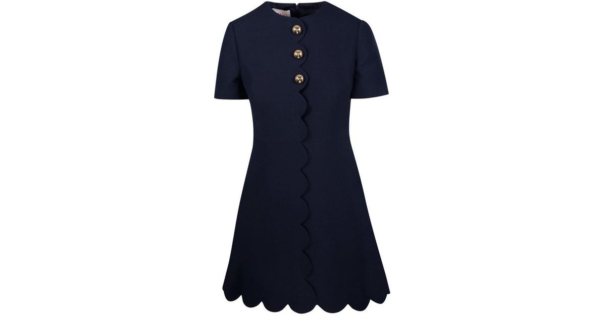 Valentino Button Detailed Mini Dress in Blue | Lyst