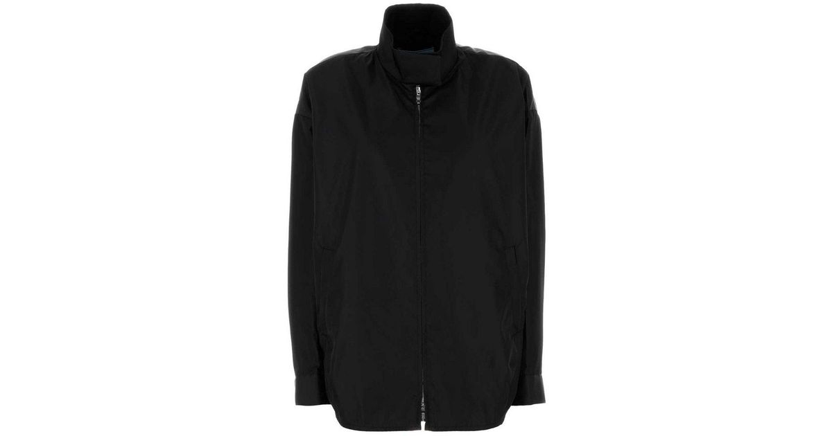 Prada Triangle-Logo Zipped Oversized Jacket in Black | Lyst