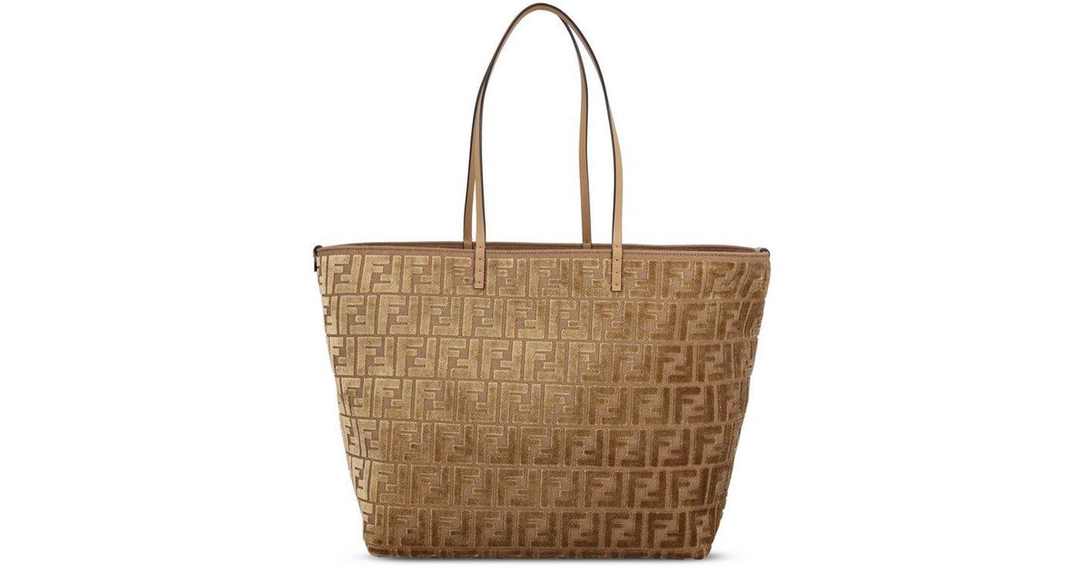 Fendi Roll Ff Jacquard Large Tote Bag in Brown | Lyst