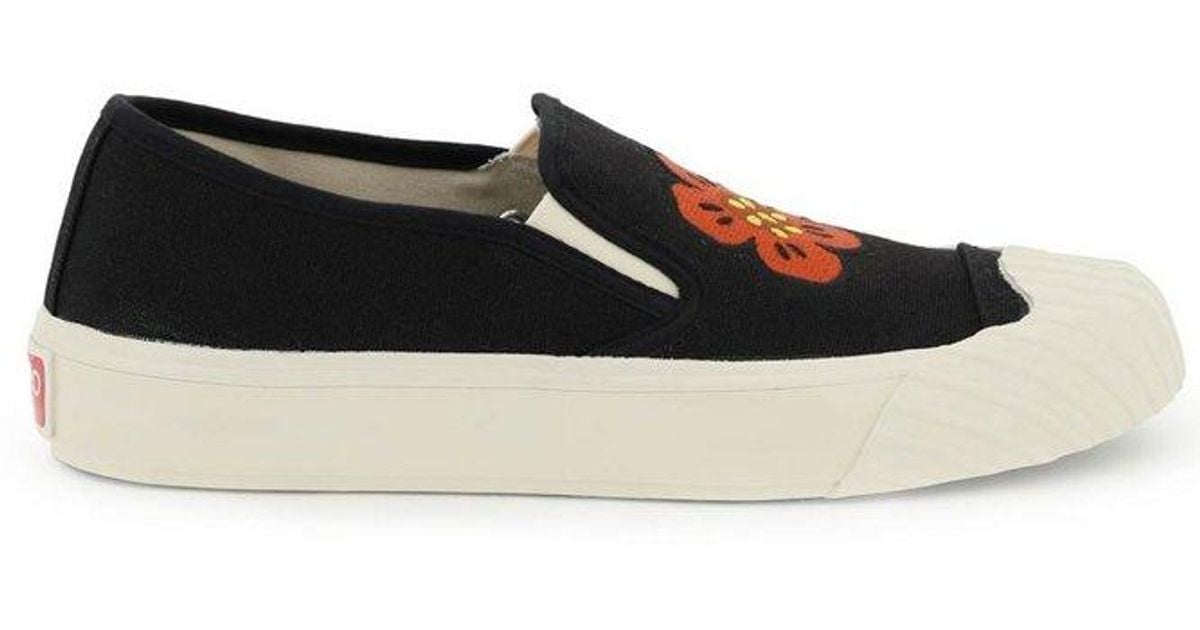 KENZO School Flower Embroidered Slip-On Sneakers in Black | Lyst