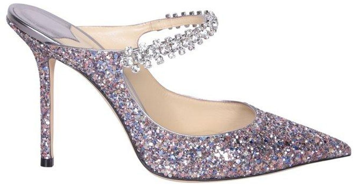 Jimmy Choo Bing 100 Glittered Embellished Mules in Pink | Lyst