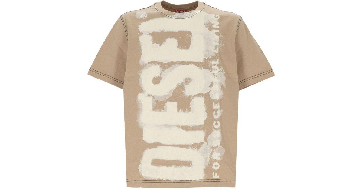 DIESEL T-adjust-q4 Logo Splotched T-shirt in Natural for Men | Lyst