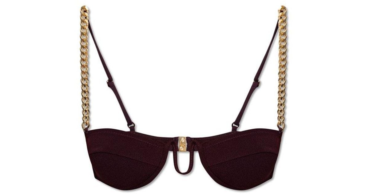 Stella McCartney Chain Detailed Bikini Bra in Brown | Lyst