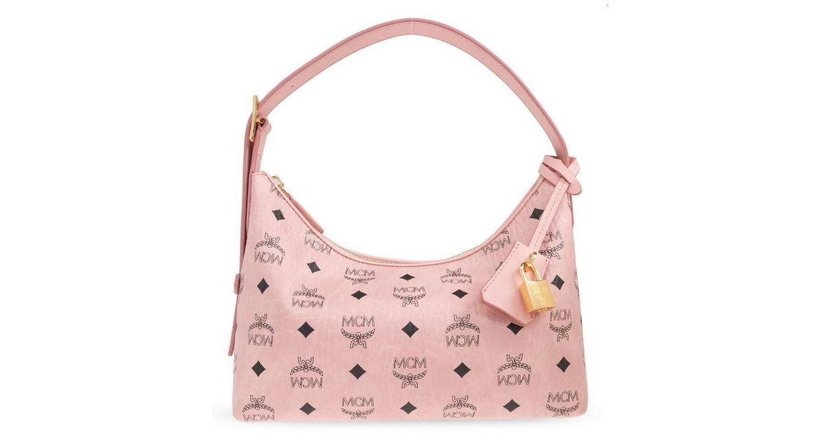 MCM Small Aren Visetos Zipped Crossbody Bag in Pink | Lyst