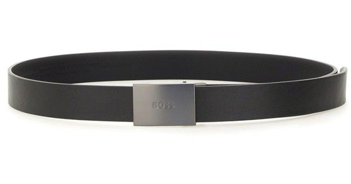 BOSS Logo-Engraved Buckle-Fastened Belt in Black for Men | Lyst