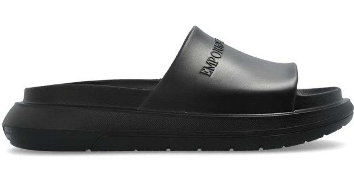 Emporio Armani Rubber Slides in Black for Men | Lyst
