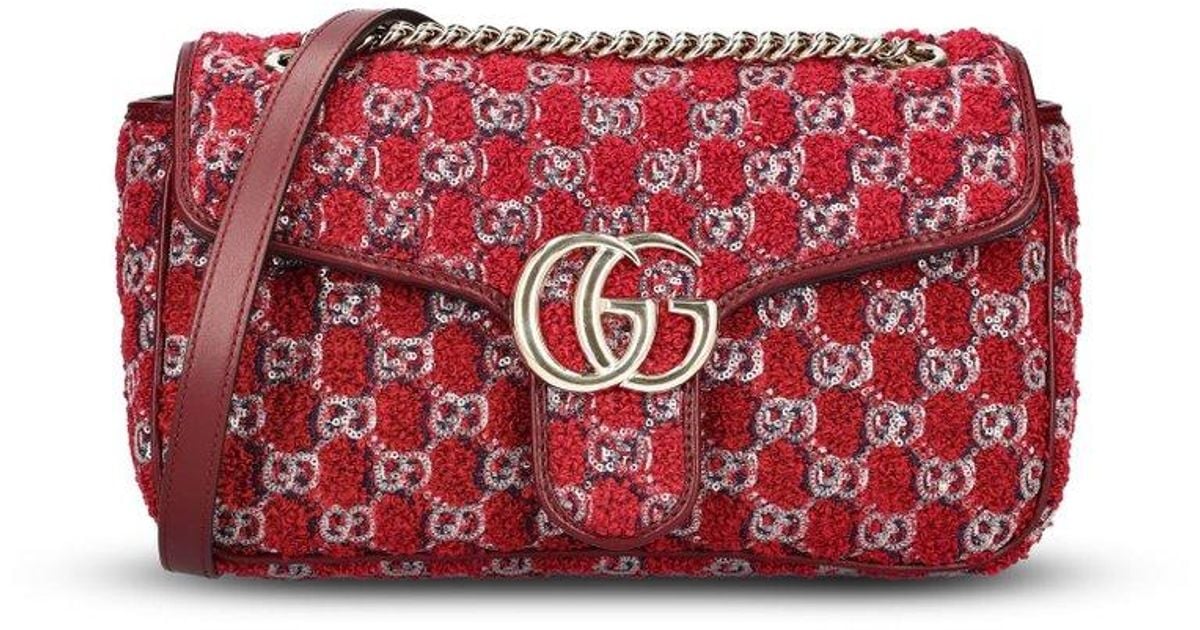 Gucci GG Marmont Monogrammed Small Shoulder Bag in Red | Lyst