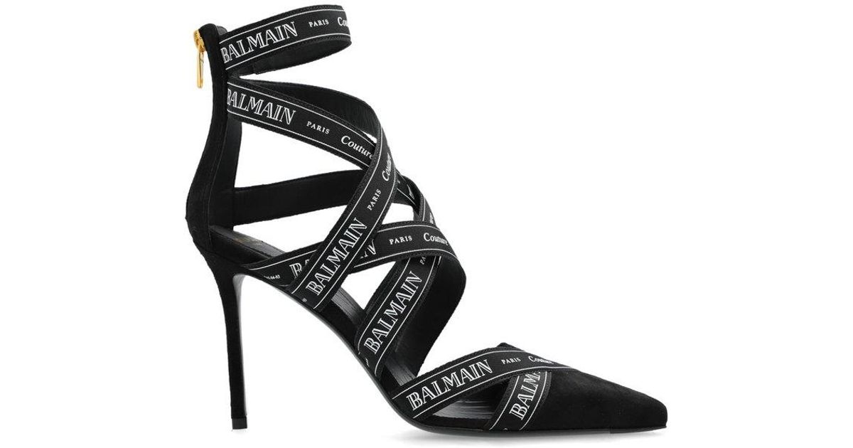 Balmain Couture Ribbon Crossover Strap Pumps in Black | Lyst