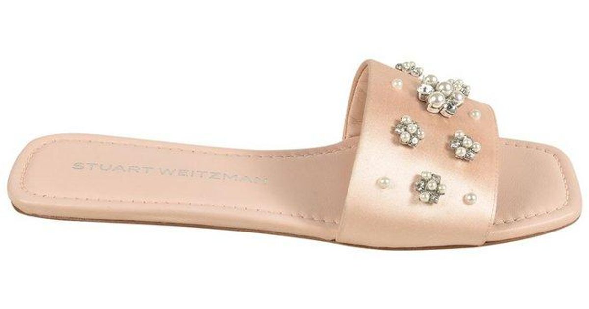 Stuart Weitzman Poppy Embellished Slides in Pink | Lyst