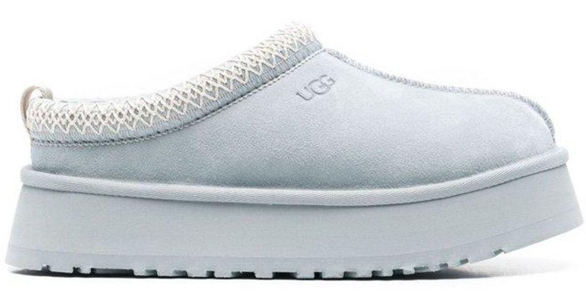 UGG Tazz Logo Embossed Platform Slippers in White | Lyst